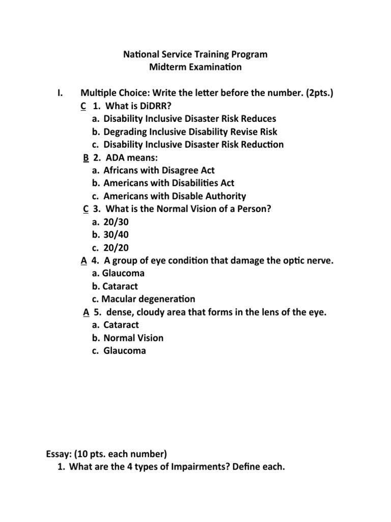 NSTP Midterm Exam | PDF | Visual Impairment | Disability