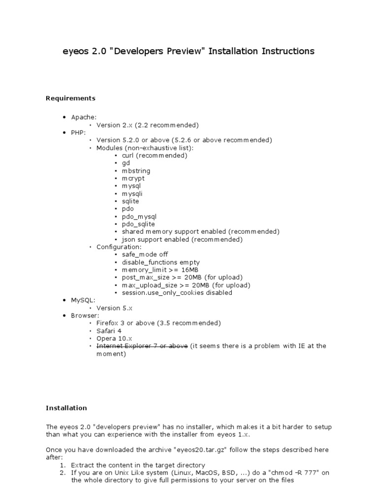 Eyeos 2 0 Dev Instructions | PDF | Superuser | My Sql
