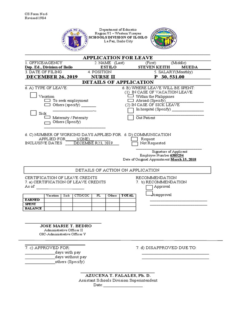 DepEd Leave Application Form Sample | PDF | Public Services | Health ...