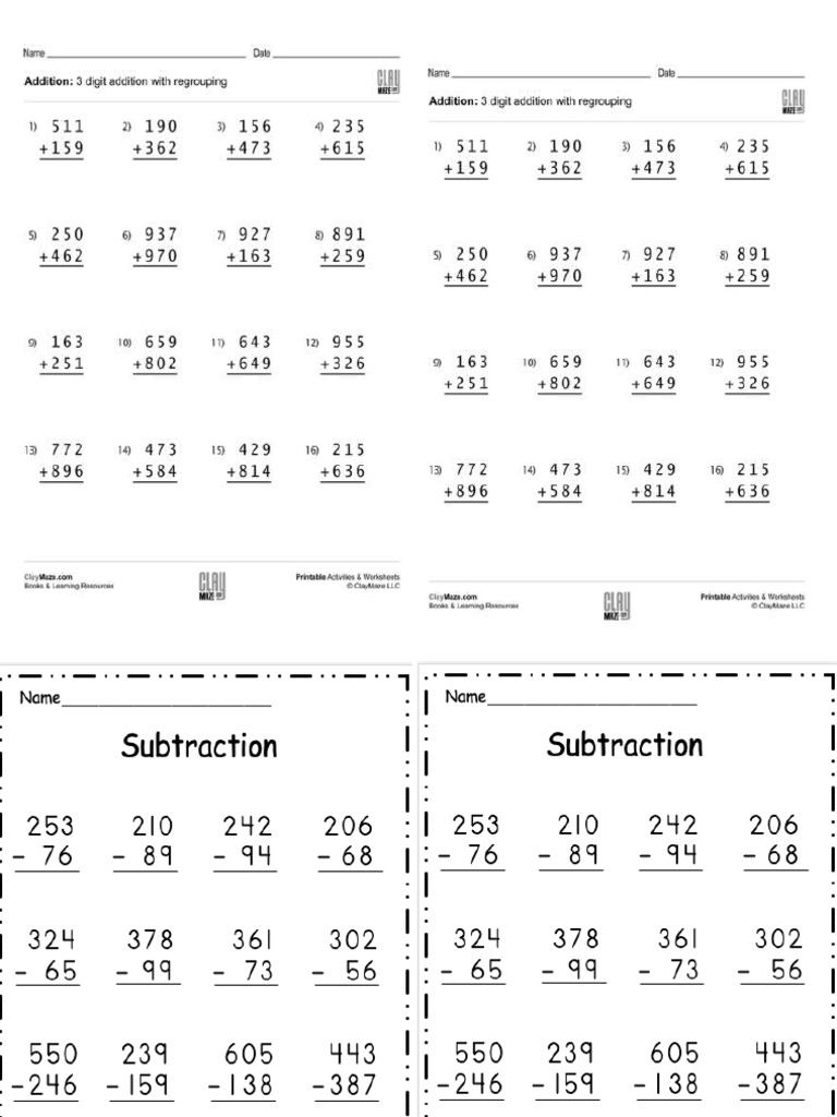 Worksheet Additon and Subtraction Regroping | PDF