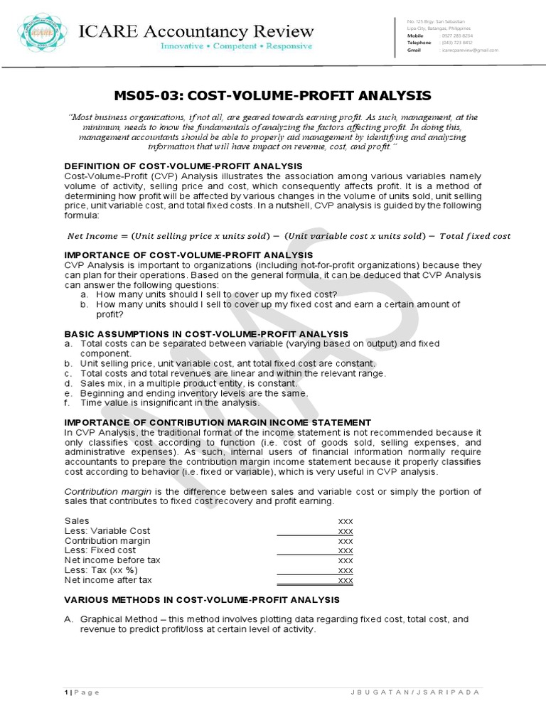 Cost-Volume-Profit Analysis Overview | PDF | Business Economics | Business