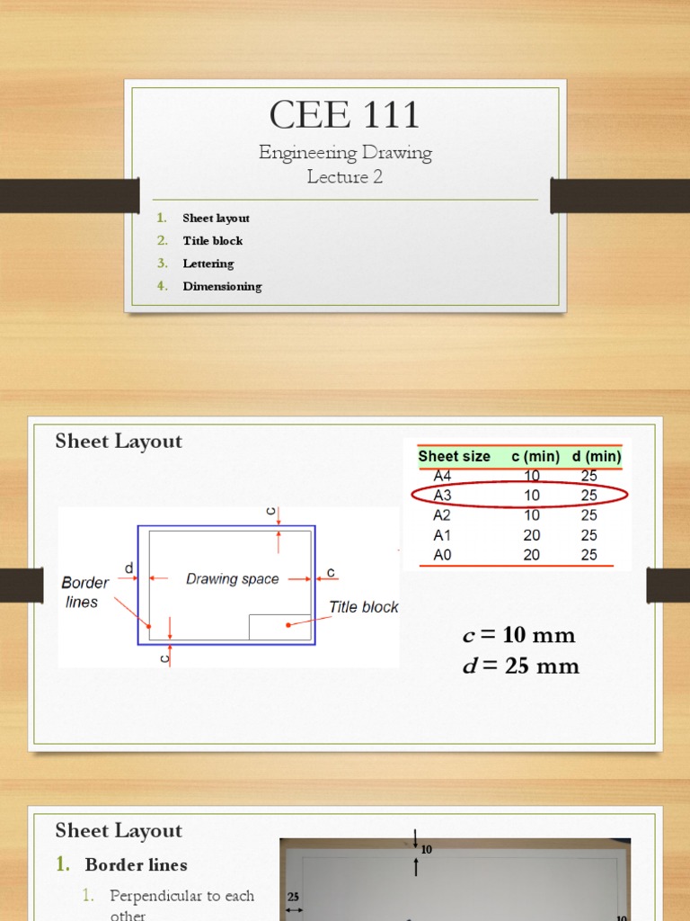 Engineering Drawing: Sheet Layout Title Block Lettering Dimensioning ...