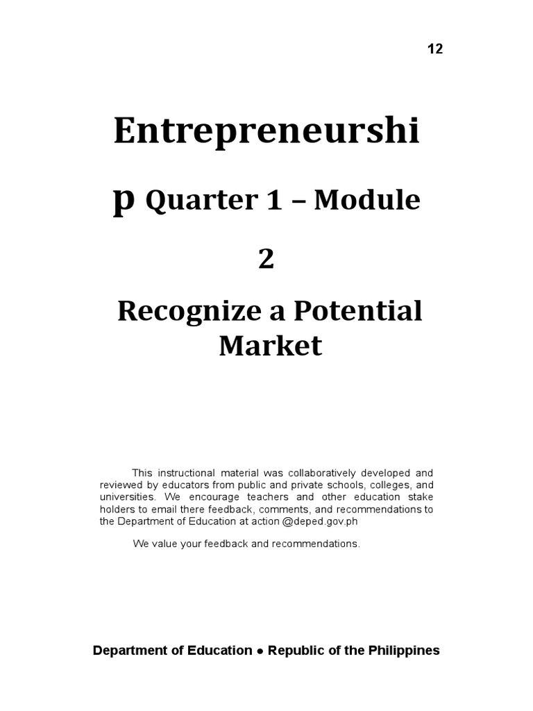 Entrep12 Q1 Mod2 Recognize-a-Potential-Market v2 | PDF ...