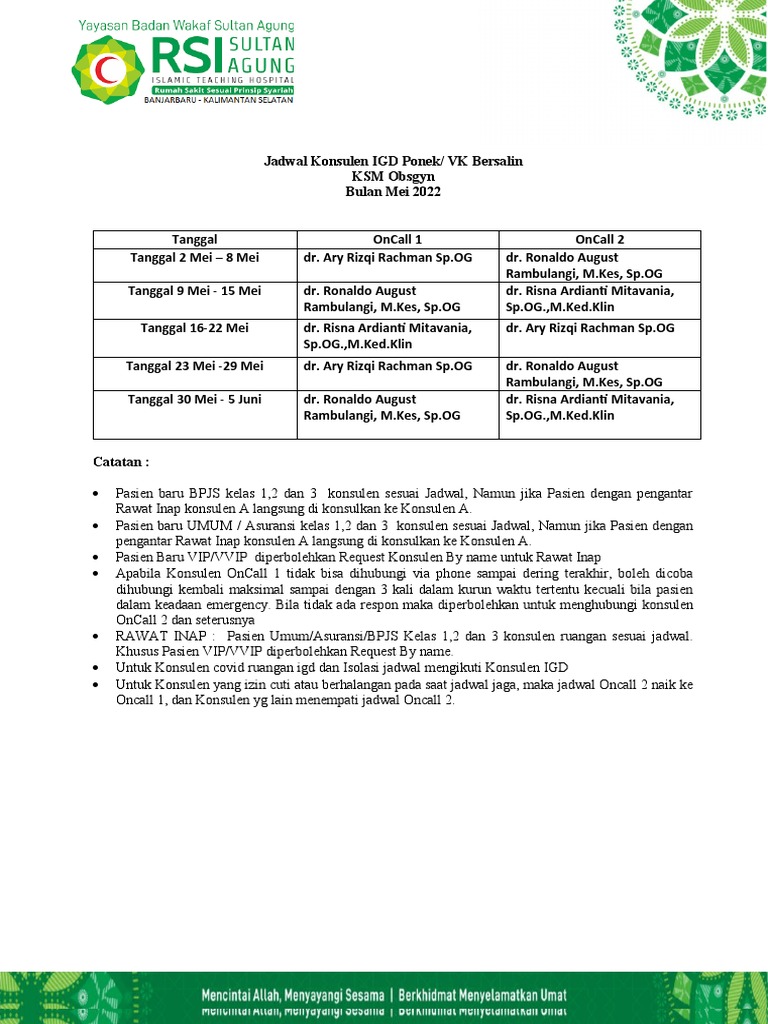 05 Jadwal DPJP Bulan Mei 2022 | PDF