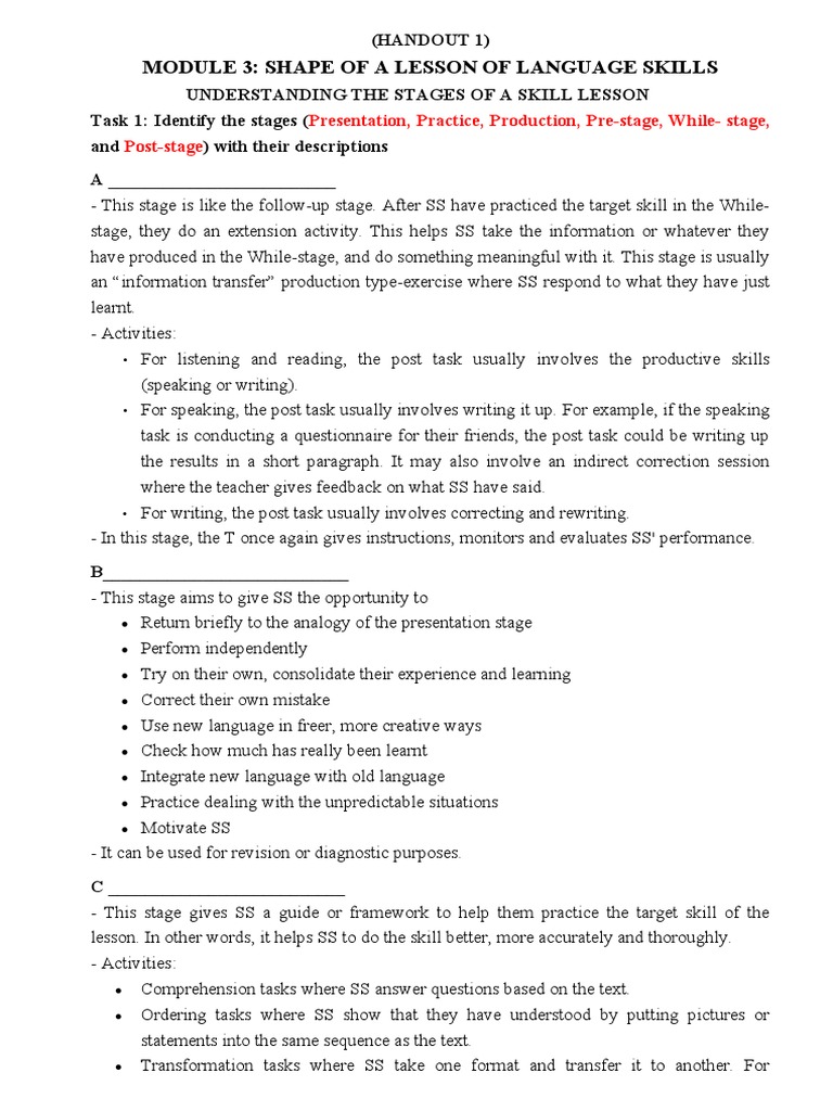 Module 3: Shape of A Lesson of Language Skills: Presentation, Practice ...