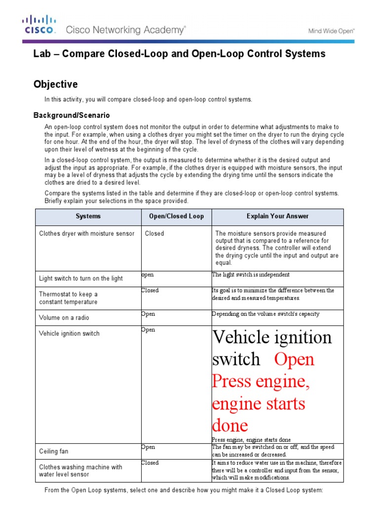 1.1.3.10 Lab - Compare Closed-Loop and Open-Loop Control Systems | PDF ...