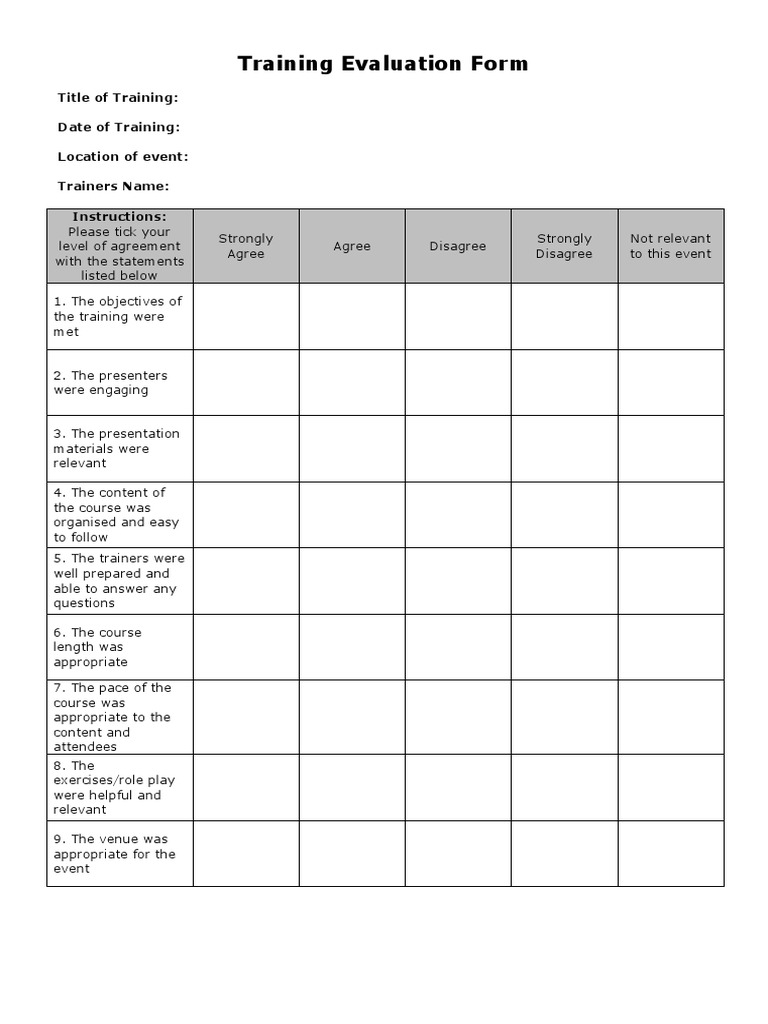 Training Evaluation Feedback Form | PDF | Career & Growth | Self ...