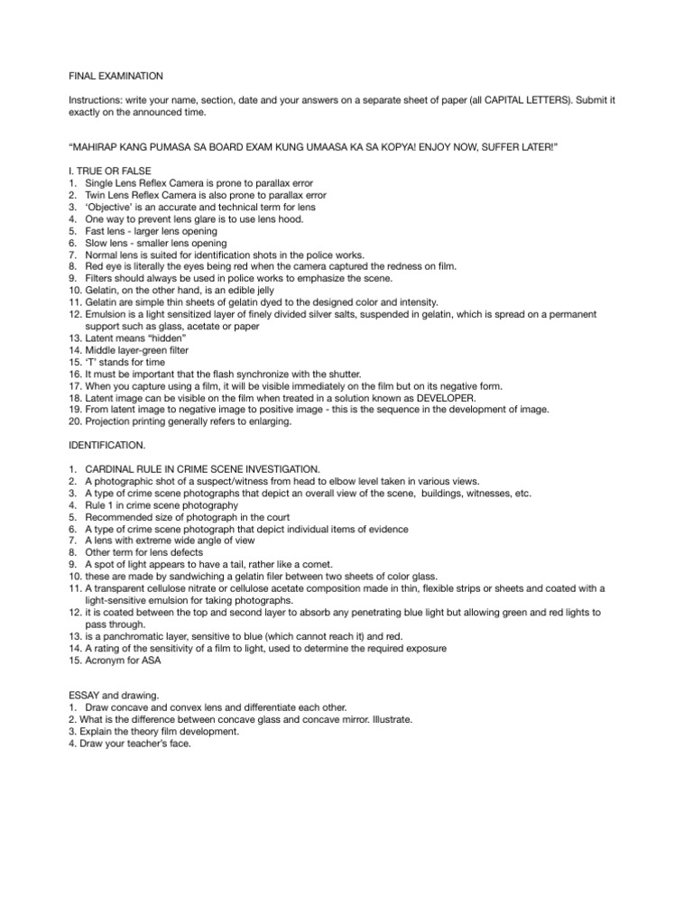 Final Examination Photography | PDF | Photograph | Camera