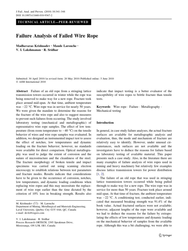 Failure Analysis of Failed Wire Rope | PDF | Fracture | Strength Of ...