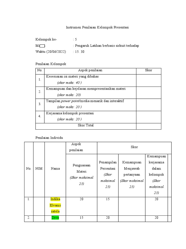 Instrumen Penilaian Presentasi Pdf - Riset