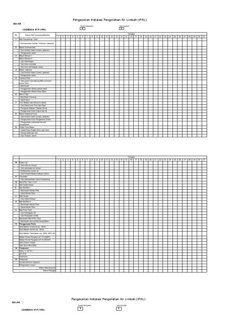 Form Pemeliharaan IPAL | PDF