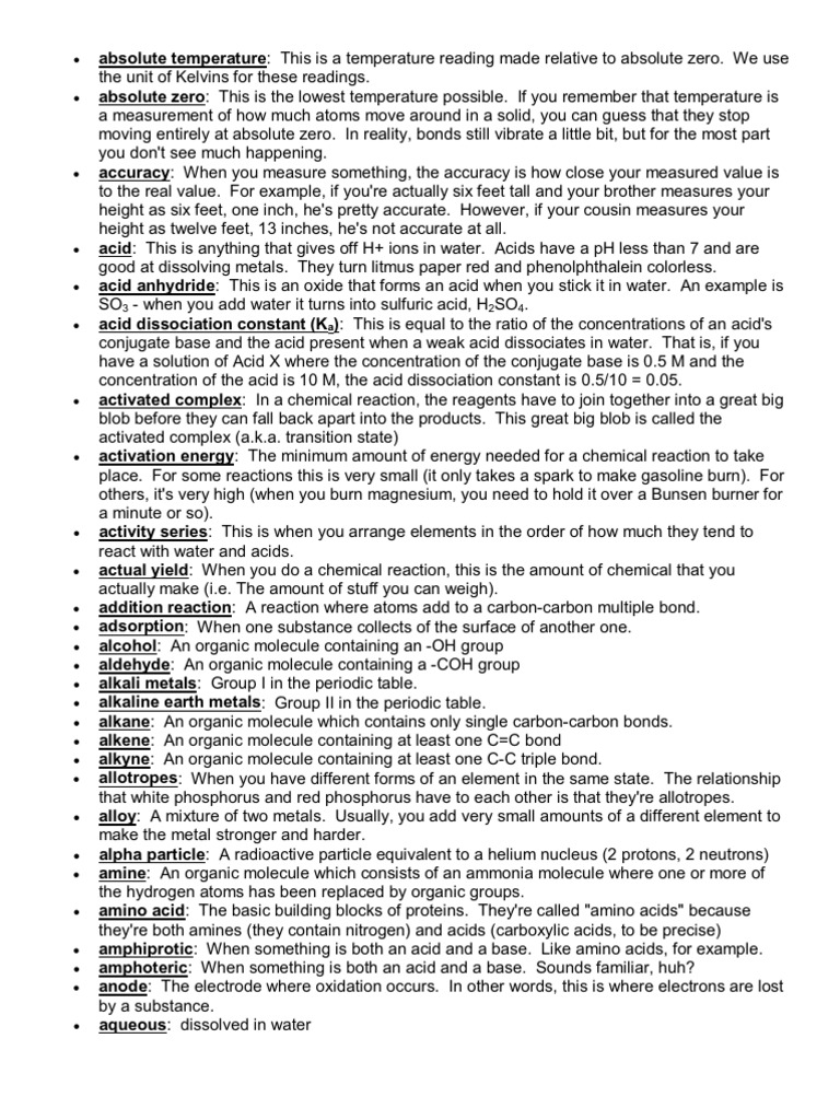 Chemistry Glossary | PDF | Chemical Reactions | Atoms