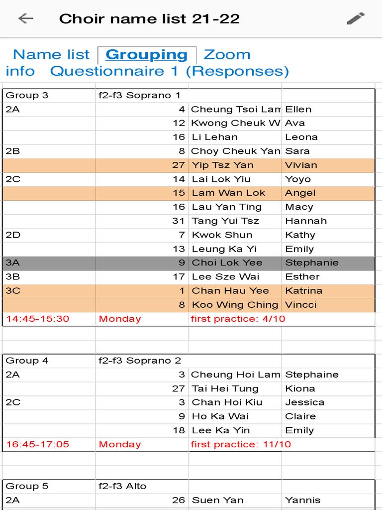 Choir Name List 21-22 - Google Drive | PDF