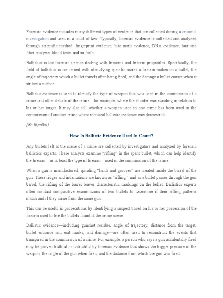 Criminal Investigation: How Is Ballistic Evidence Used in Court? | PDF ...