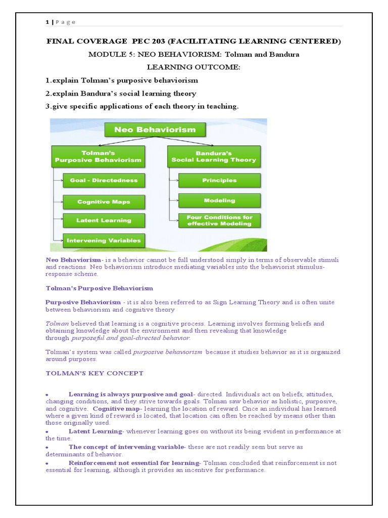 Final Coverage Pec 203 (Facilitating Learning Centered) | PDF | Self Efficacy | Learning