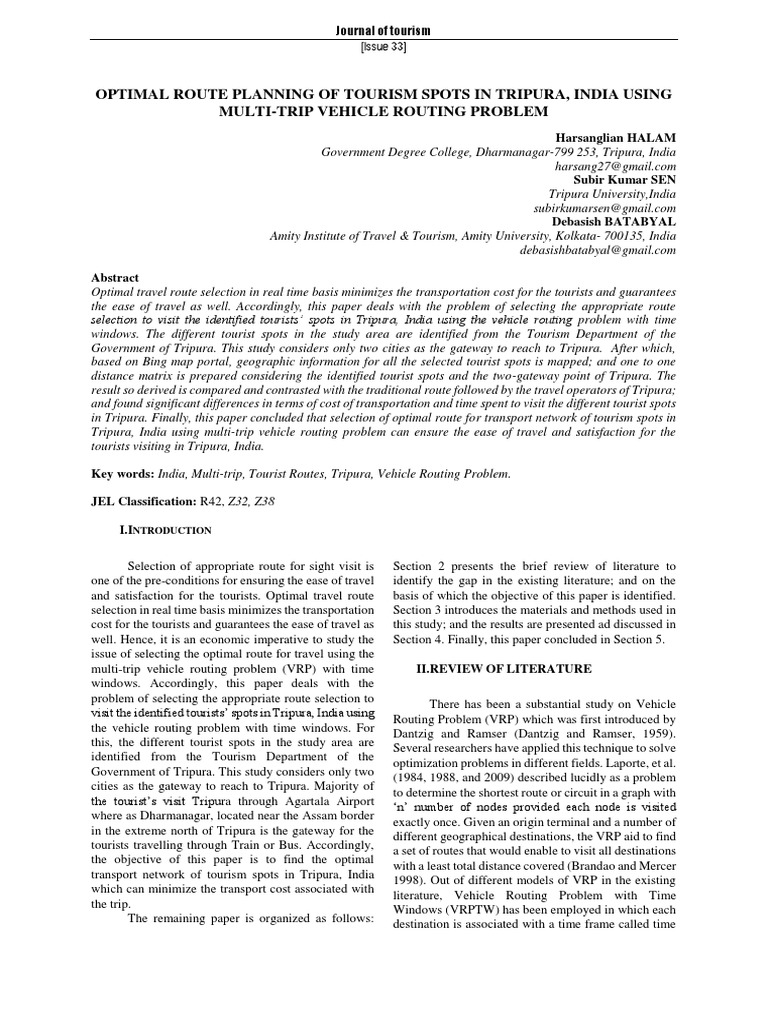 Optimal Route Planning of Tourism Spots in Tripura, India Using Multi ...