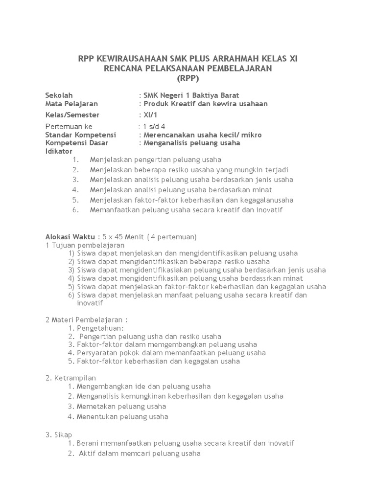 RPP Produk Kreatif Dan KWU XI | PDF