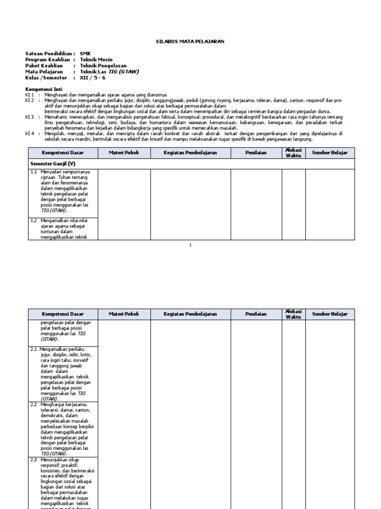 Silabus Las GTAW XII | PDF