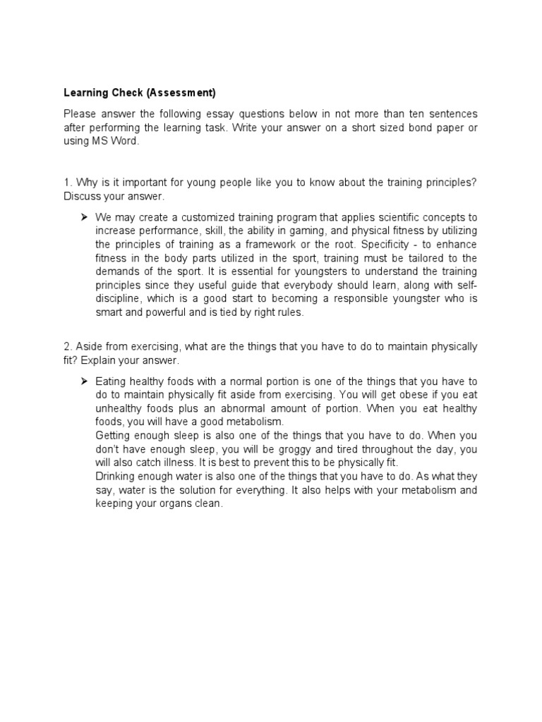 HOPE 1 Lesson 2.1 Learning Check | PDF