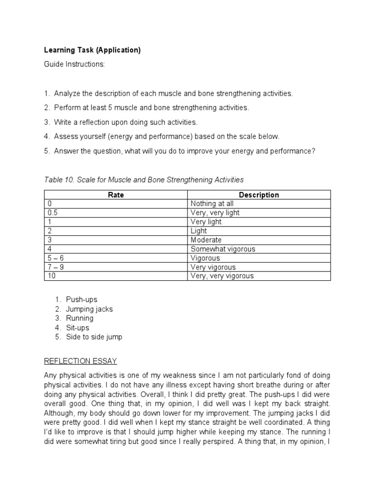 HOPE 1 Lesson 2.2 Learning Task | PDF | Physical Exercise | Recreation