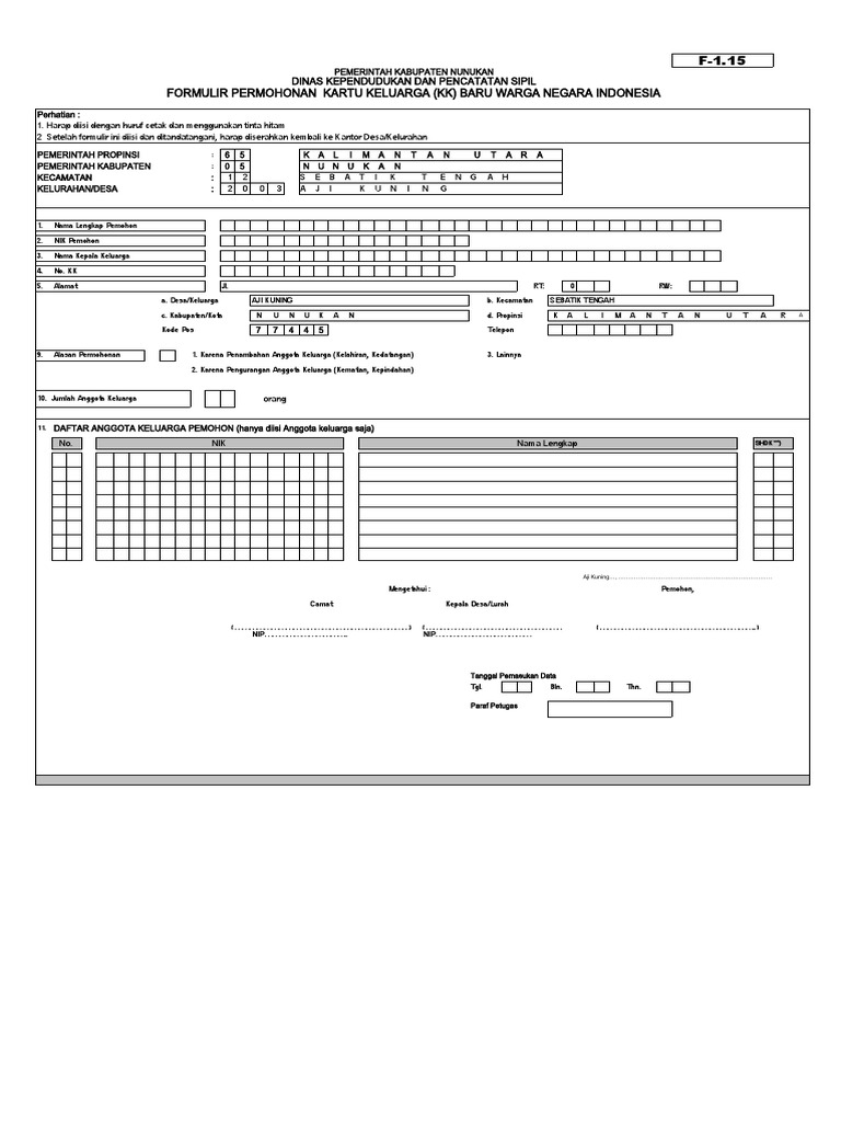 Permohonan Kartu Keluarga Nunukan | PDF