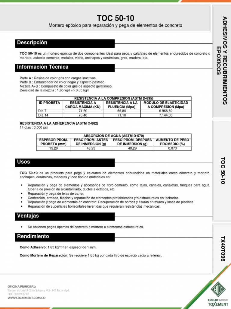 Ficha Técnica Toc-5010 | PDF | Hormigón | Materiales