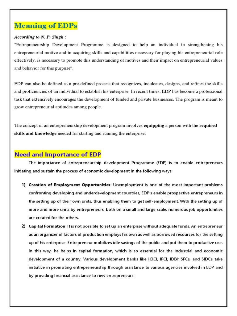 Meaning of EDPs | PDF | Entrepreneurship | Economies