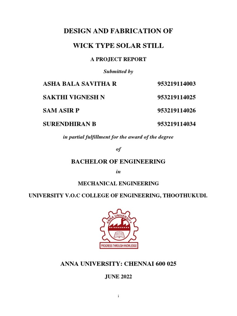 Design and Fabrication of Wick Type Solar Still | PDF | Heat Transfer ...