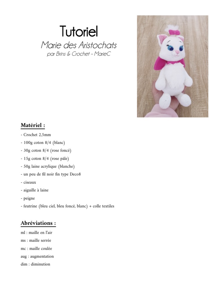 Tuto Crochet : Marie des Aristochats | PDF | Laine | Les textiles