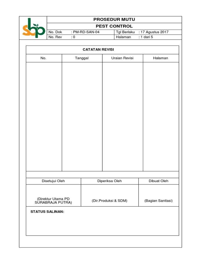 Prosedur Mutu Pest Control | PDF