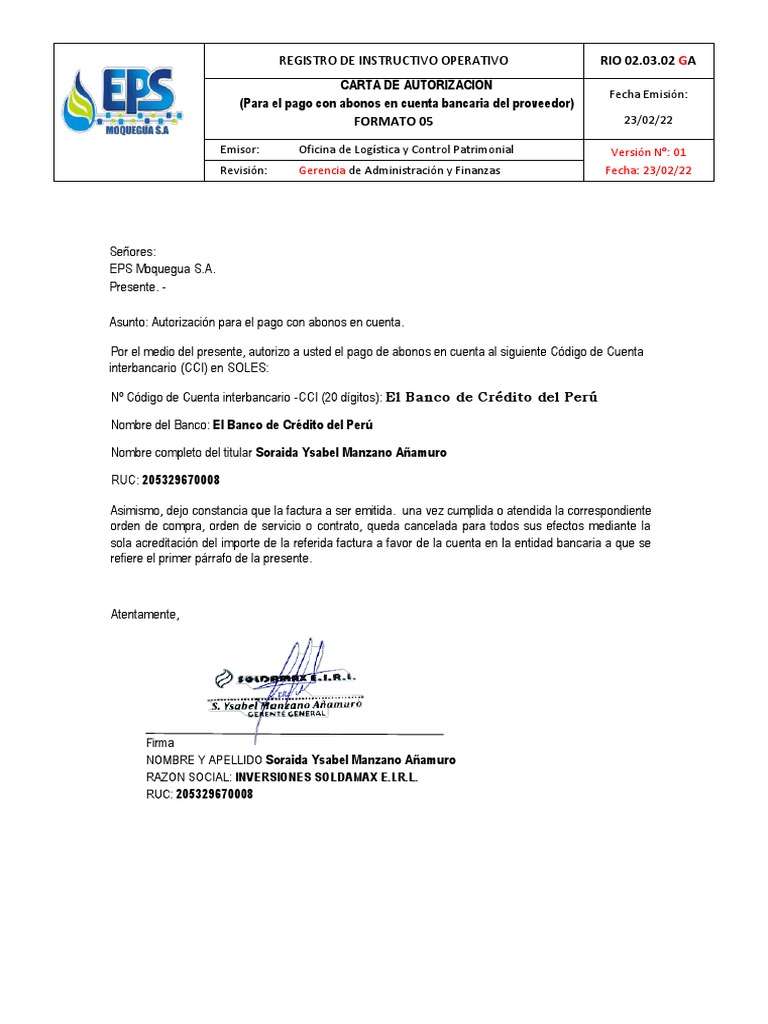 Formato 05 - Llenado | PDF