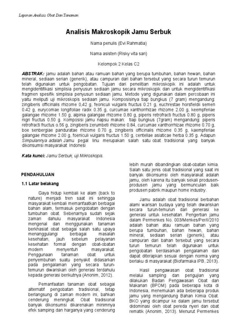 Analisis Jamu dan Simplisia | PDF