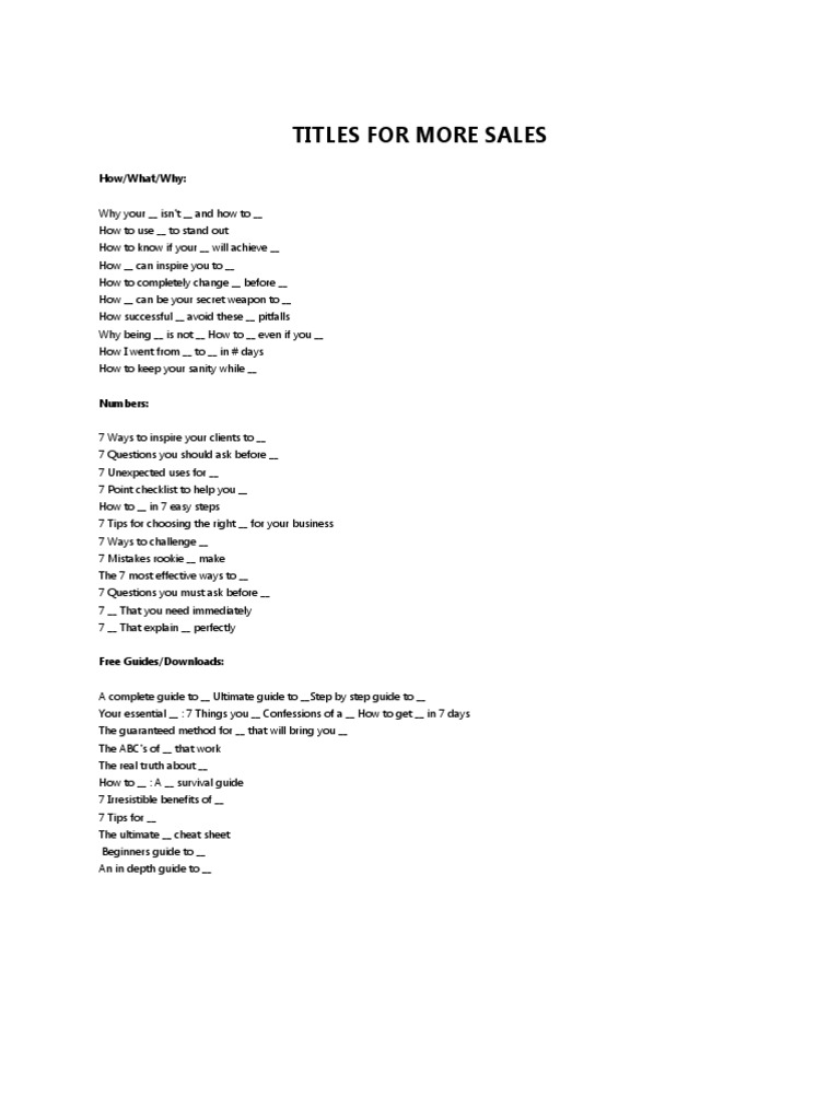 Titles For More Sales | PDF | Career & Growth | Business