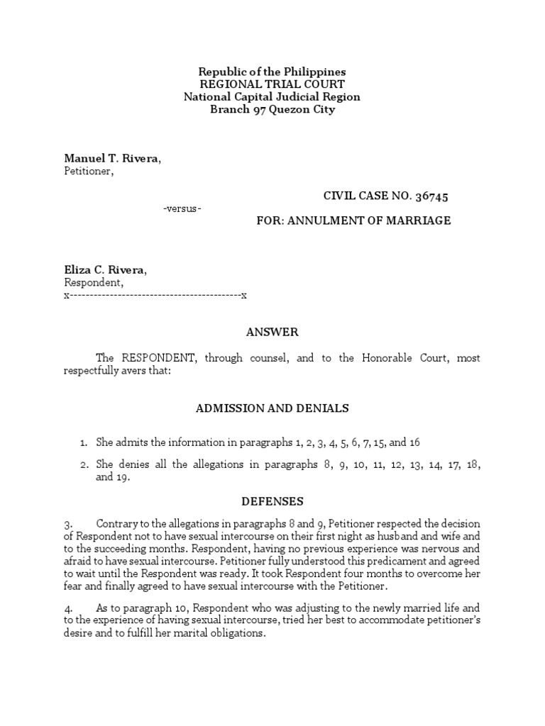 Philippine annulment case answer | PDF | Marriage | Justice