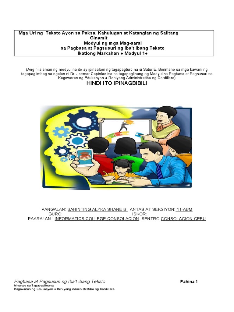 Pagbasa at Pagsusuri - Modyul 1 | PDF