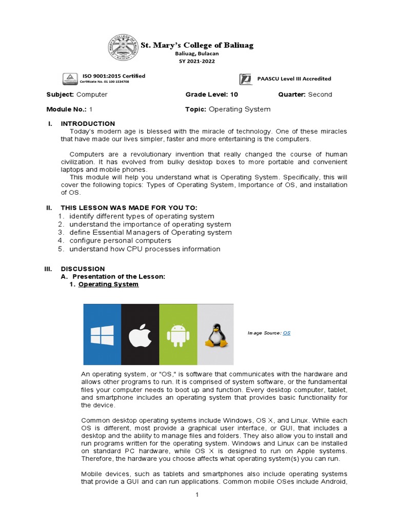 Computer 10 Module 1 | PDF | Operating System | Android (Operating System)
