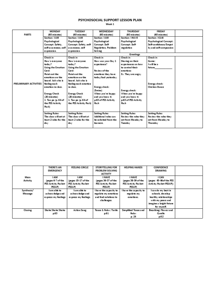 Psychosocial Support Lesson Plan | PDF | Self Awareness | Psychosocial