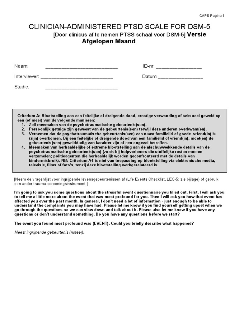 CAPS-5 - Engelse Versie Leeg | PDF