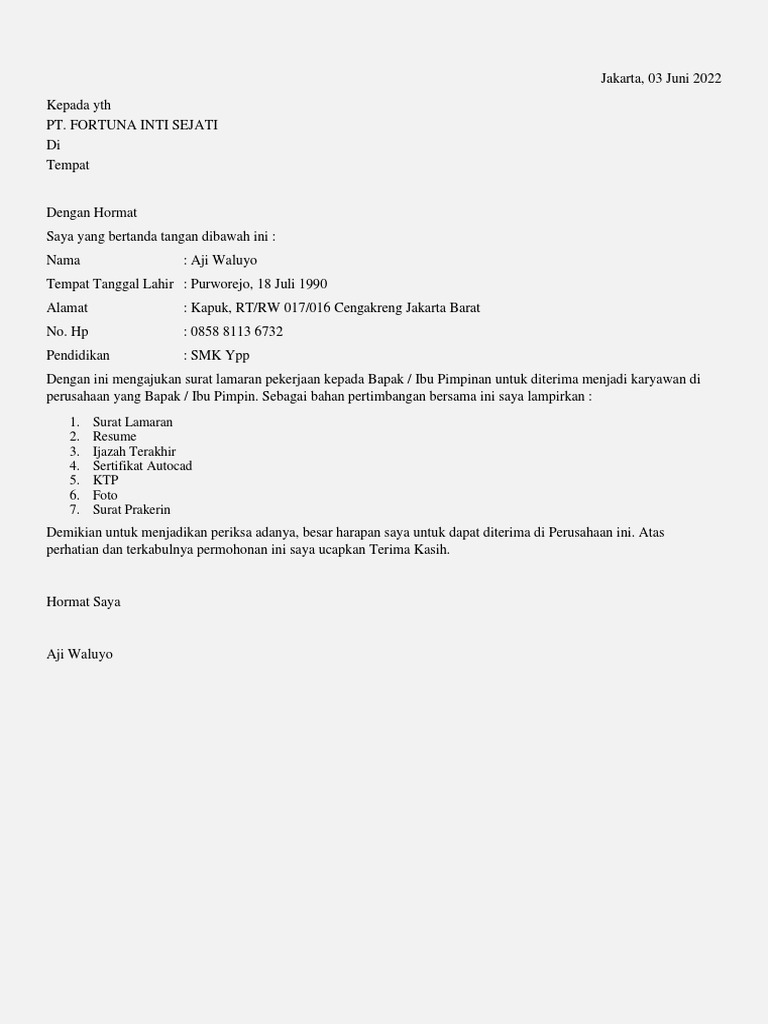 CV Aji Waluyo | PDF