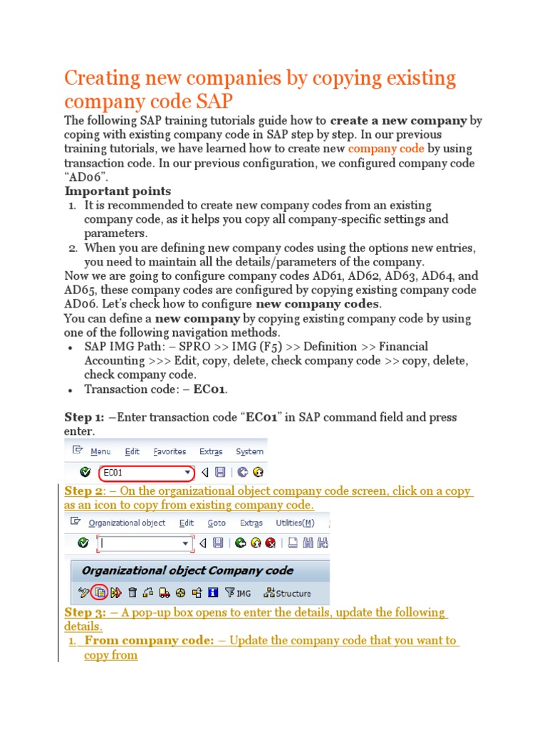 Creating New Companies by Copying Existing Company Code SAP: Important ...