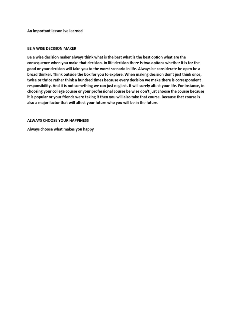 An Important Lesson Ive Learned | PDF | Self-Improvement