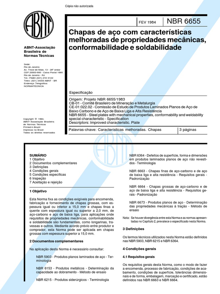 NBR 6655 - Chapas de Aco Com Caracteristicas Melhoradas de Propriedades ...