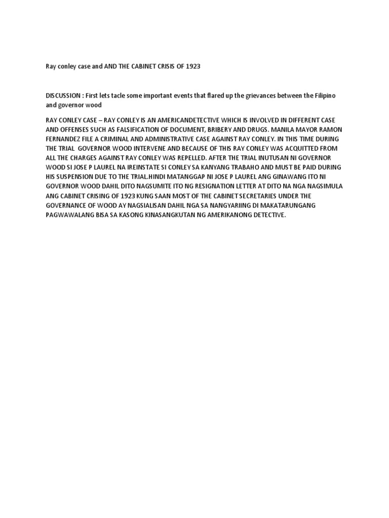 Ray Conley Case and AND THE CABINET CRISIS OF 1923 | PDF