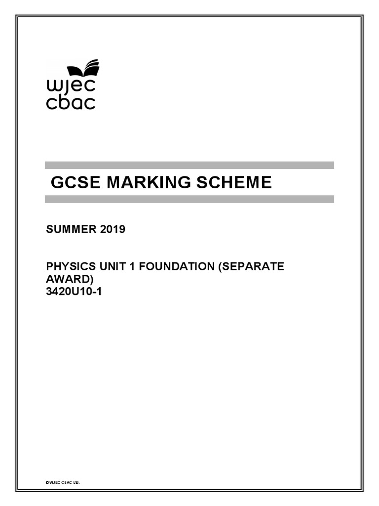 S19-3420u10-1 Wjec Gcse Physics - Unit 1 FT Ms - Ms | PDF | Electric ...