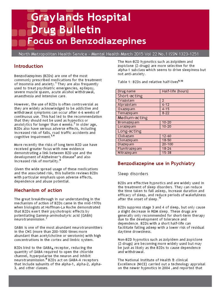Graylands Hospital Drug Bulletin: Focus On Benzodiazepines | PDF ...