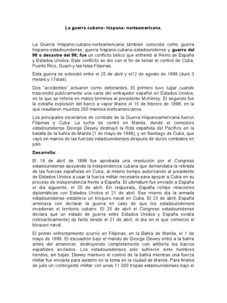 Conflicto Hispano-Estadounidense 1898 | PDF | Cuba | Imperio español