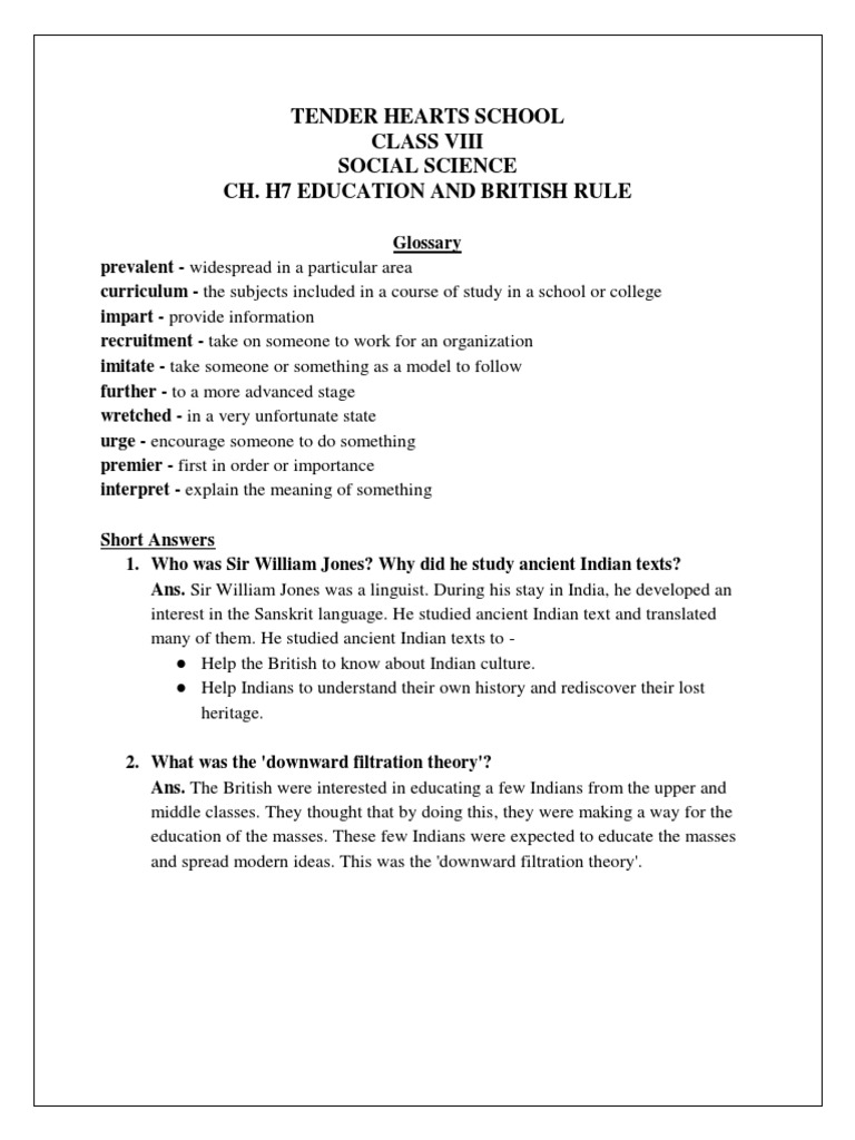 Class 8 SST Education and British Rule | PDF | British Raj