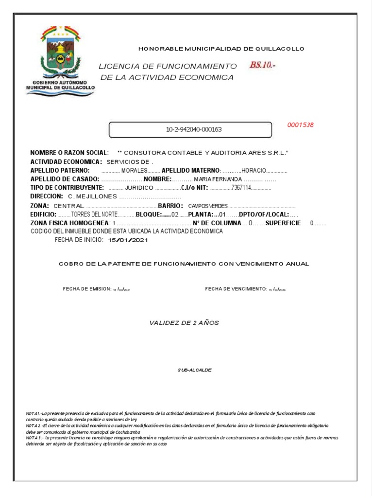 Licencia de Funcionamiento | PDF