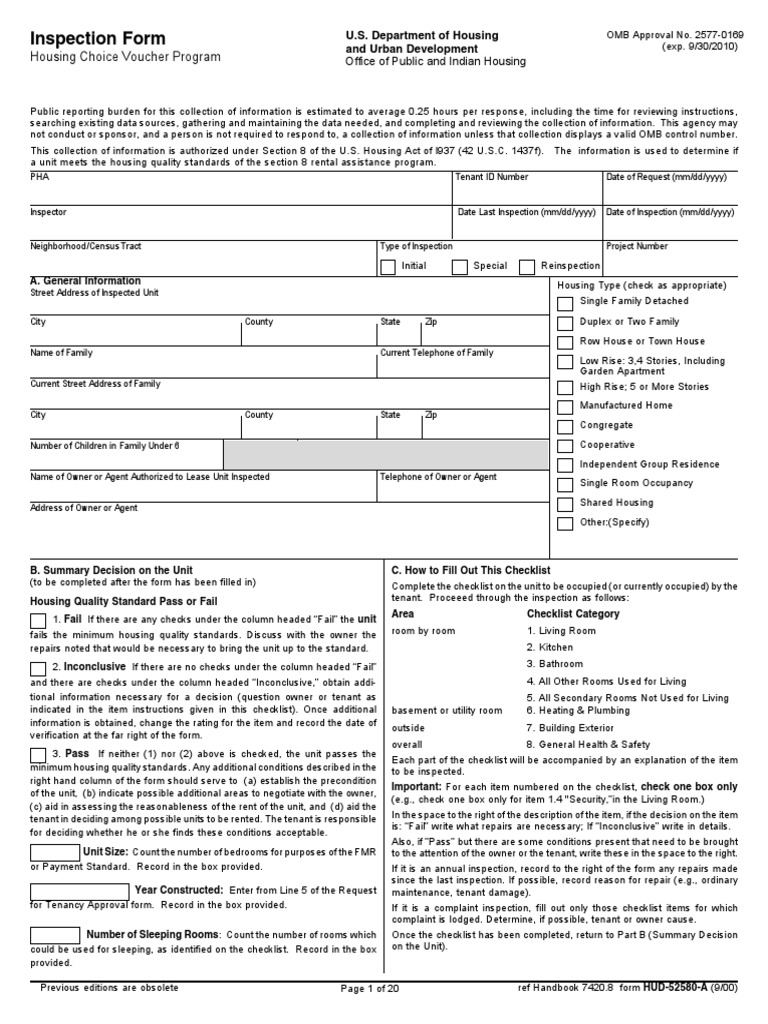 HUD Inspection CHecklist HUD 52580-A (9-00) | PDF | Bathroom | Kitchen