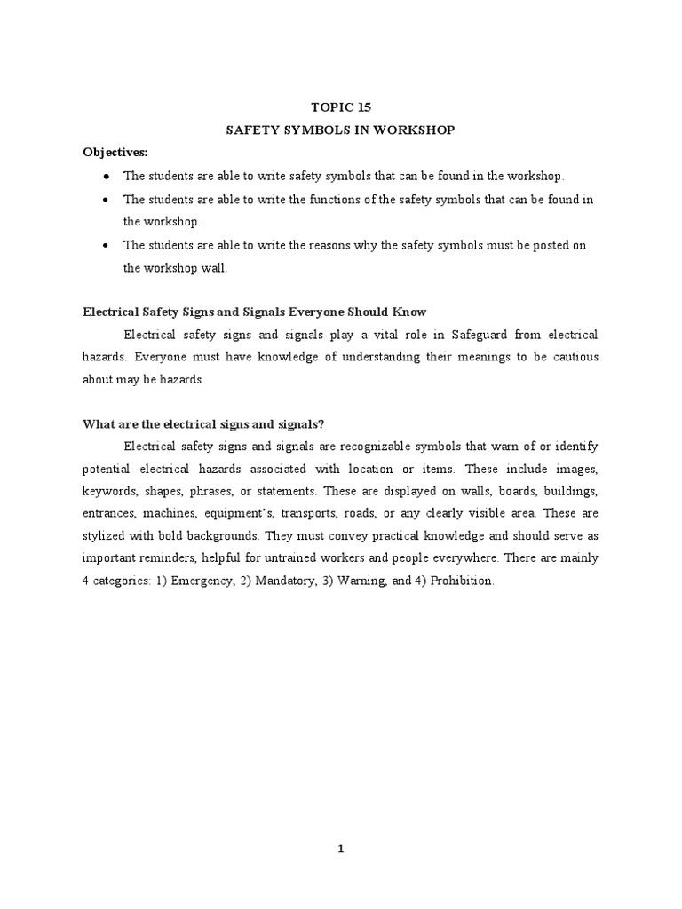 Safety Symbols in Workshop | PDF | Fires | Fire Safety
